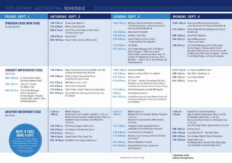 Detroit Jazz Festival 2023 Program Schedule - Detroit Jazz Fest